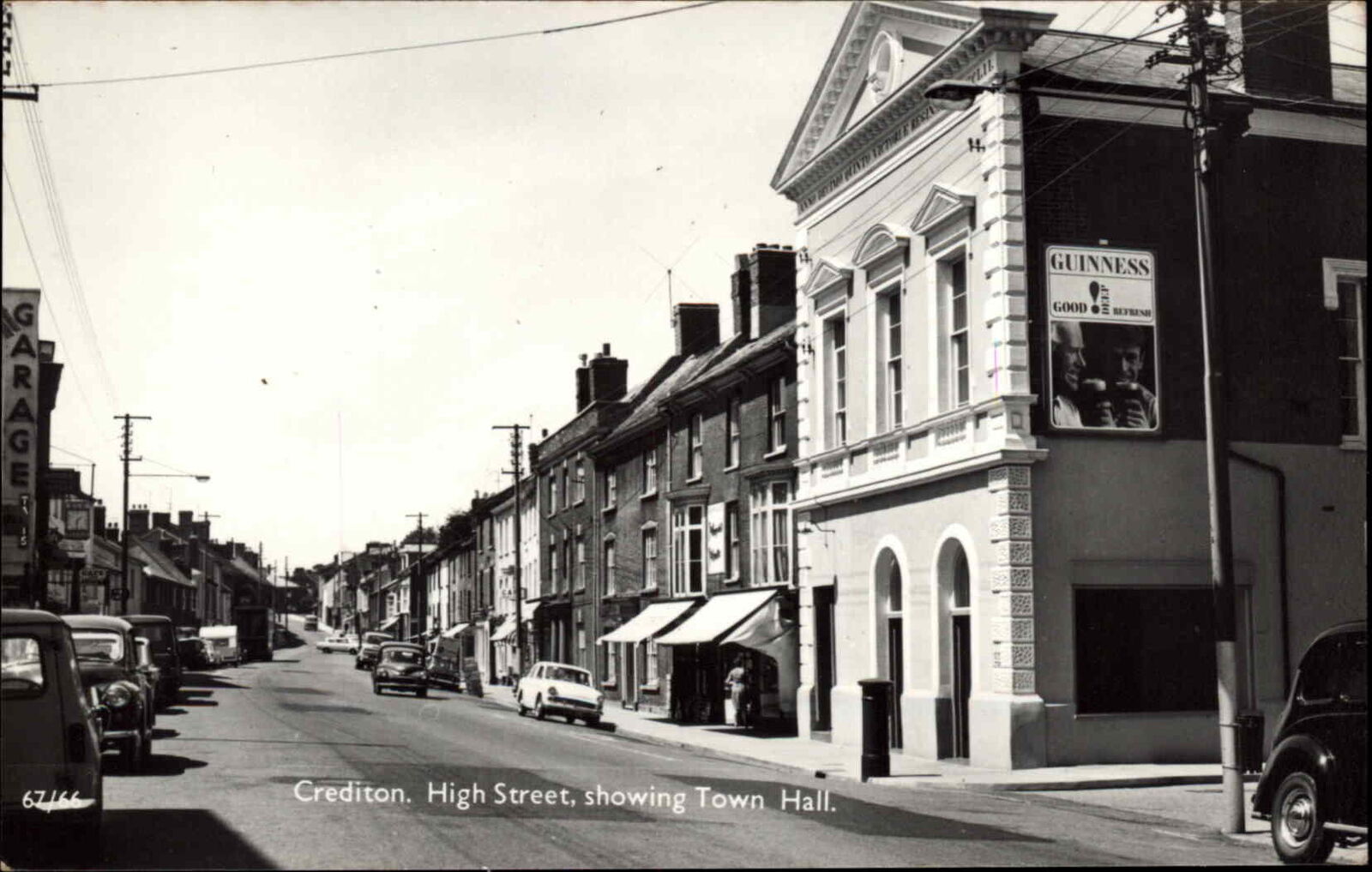 Vintage RPPC Crediton Devon High Street Scene GUINNESS BEER AD SIGNAGE ...