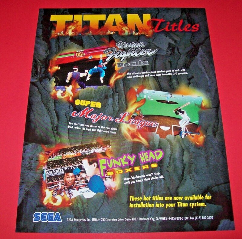 Sega TITAN TITLES 1995 Original NOS Video Arcade Game Flyer Vintage ...