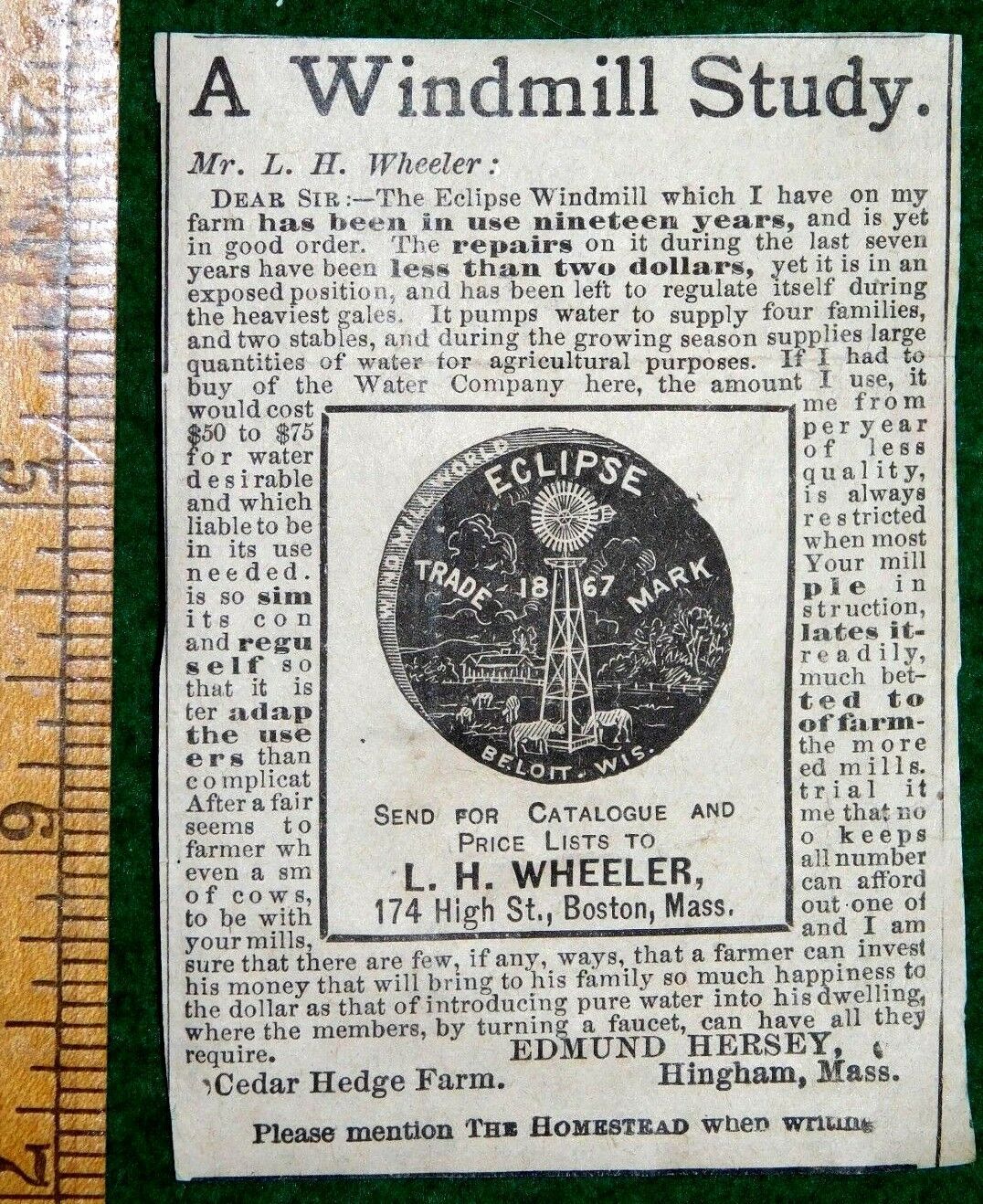 1870s-80s L.H Wheeler Eclipse Homestead Windmills Engraved Victorian ...