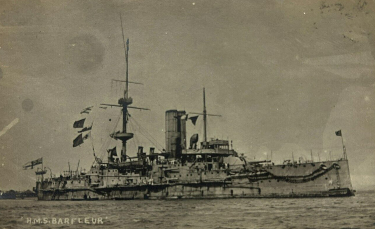 British UK Royal Navy HMS Barfleur WWI Battleship RPPC c.1910s Postcard ...