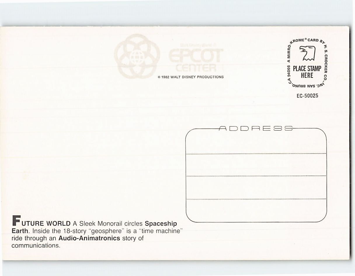 Postcard Future World Epcot Center Walt Disney World Bay Lake Florida ...