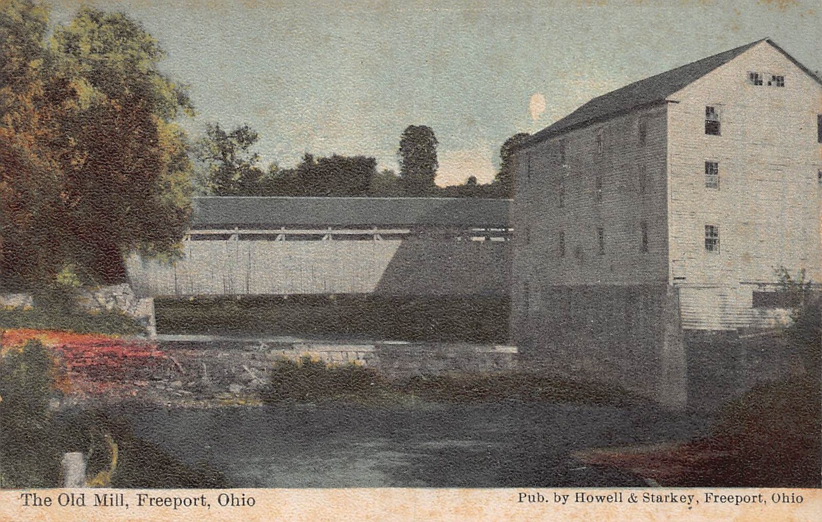 J74/ Freeport Ohio Postcard c1911 The Old Mill Building Covered Bridge ...