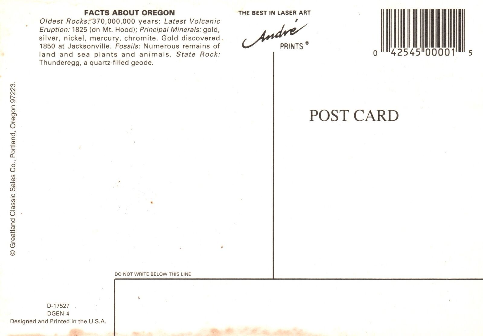 Postcard Geologic Map Of Oregon Explanation Facts Oldest Rocks Volcanic ...