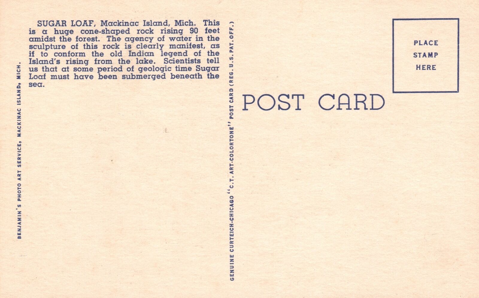 Vintage Postcard Sugar Loaf Cone-Shaped Rock Forest Mackinac Island ...