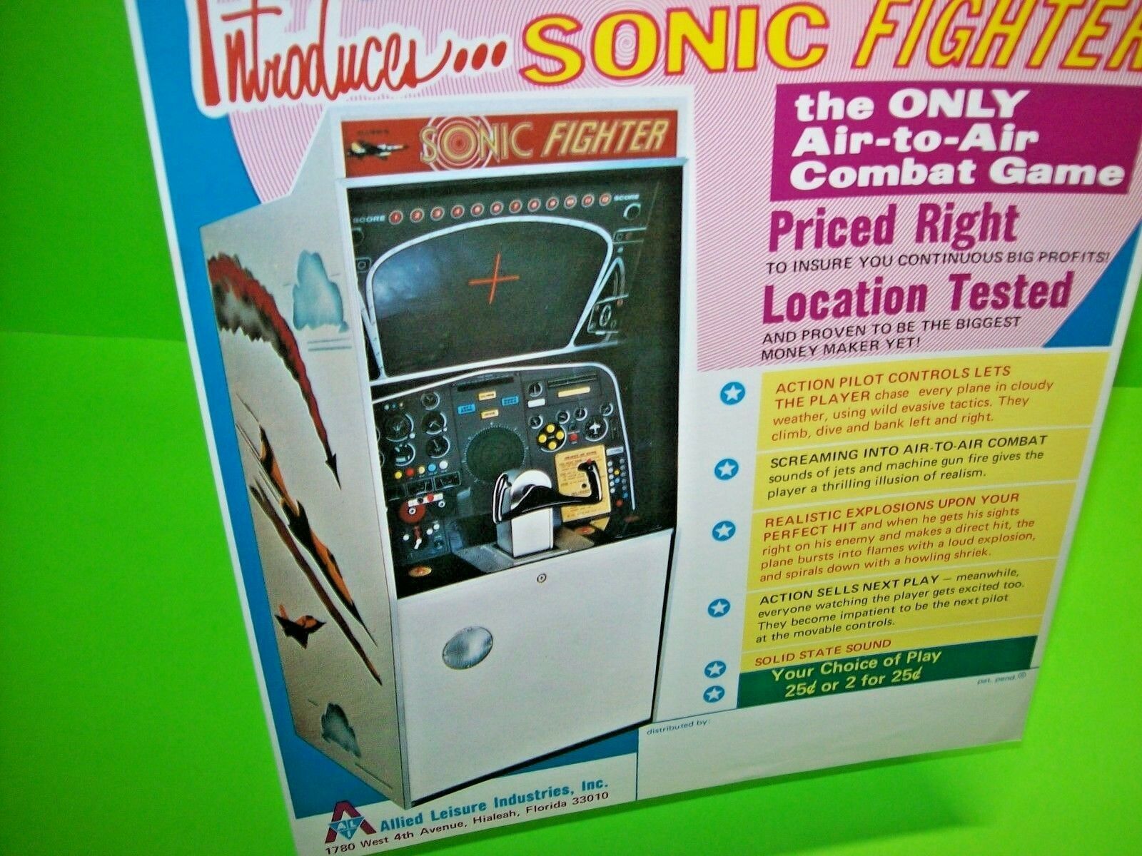 Allied 1971 SONIC FIGHTER Original Arcade Game Flyer Air Combat Pilot ...