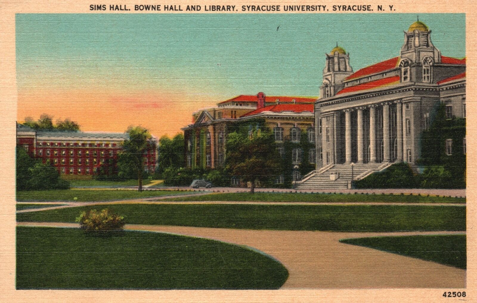 Vintage Postcard Sims Hall Bowne Hall & Library Syracuse University New ...