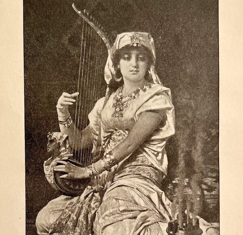 Egyptian Female With Harp Victorian Print 1901 Woman History Ephemera ...