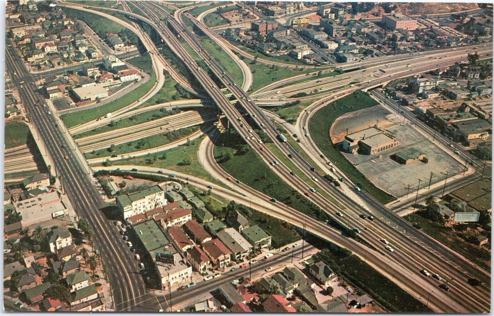 Aerial Los Angeles Freeway System showing Downtown | United States ...