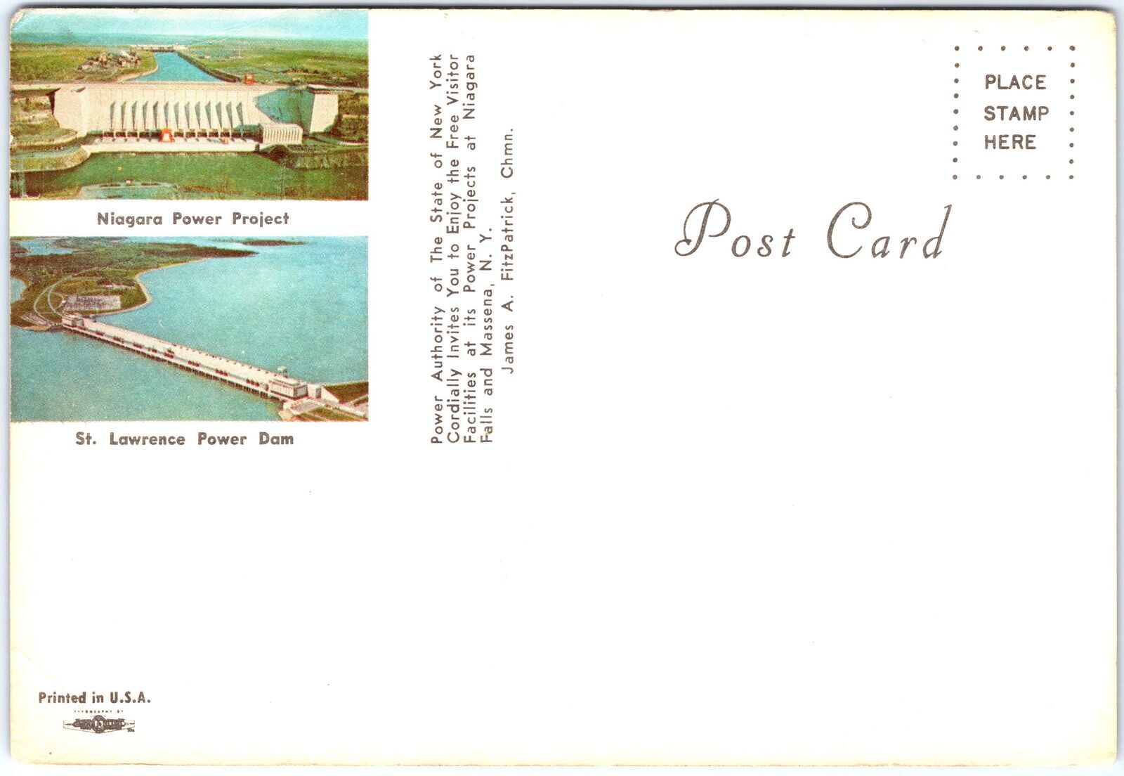 Vintage Continental Size Postcard Niagara Power Project ST. Lawrence ...
