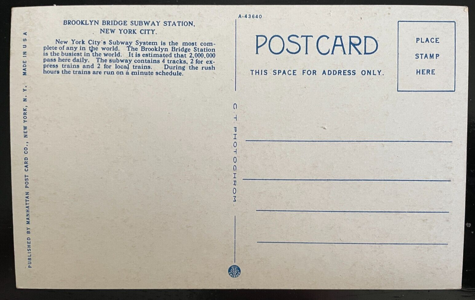 Vintage Postcard 1913 Brooklyn Bridge Subway Station, Brooklyn, New ...