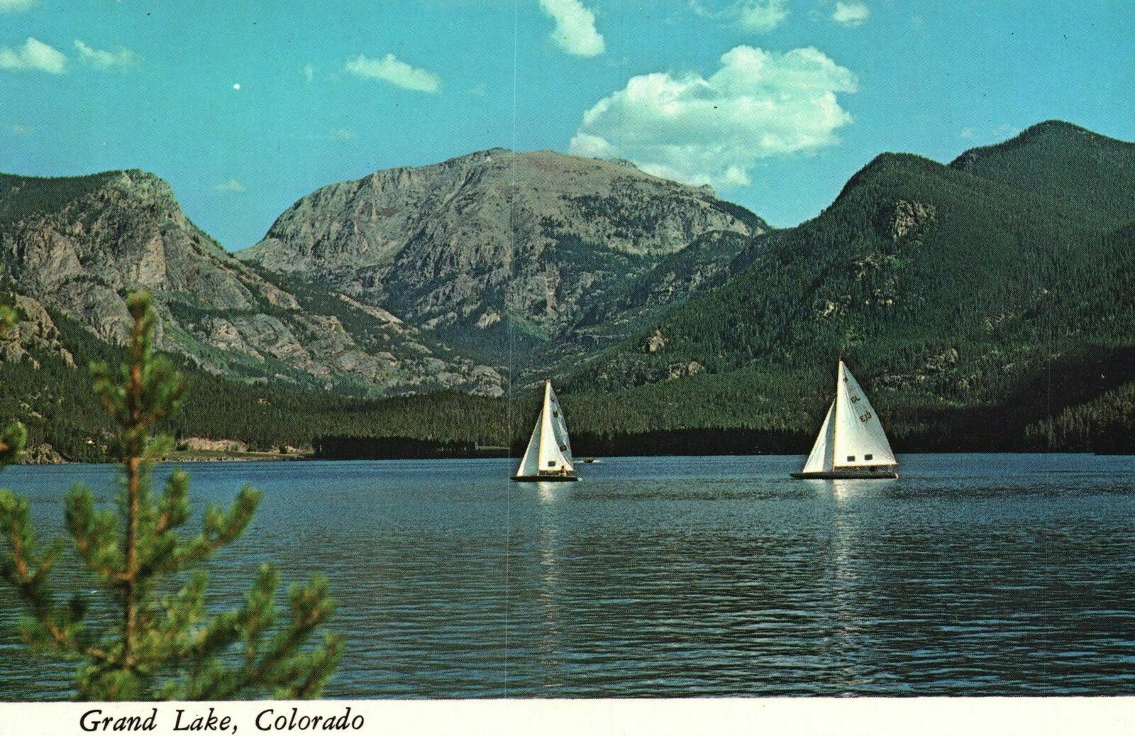 Vintage Postcard Yacht Anchorage Sailbots Body of Water Grand Lake CO ...
