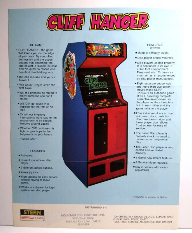 Cliff Hanger Arcade Flyer Original 1983 Video Game Retro Art 8.5" x 11 ...