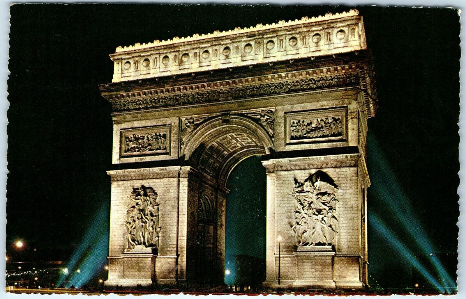 c1950s Paris, France Arc de Triomphe Night Illuminated Spotlights A357 ...