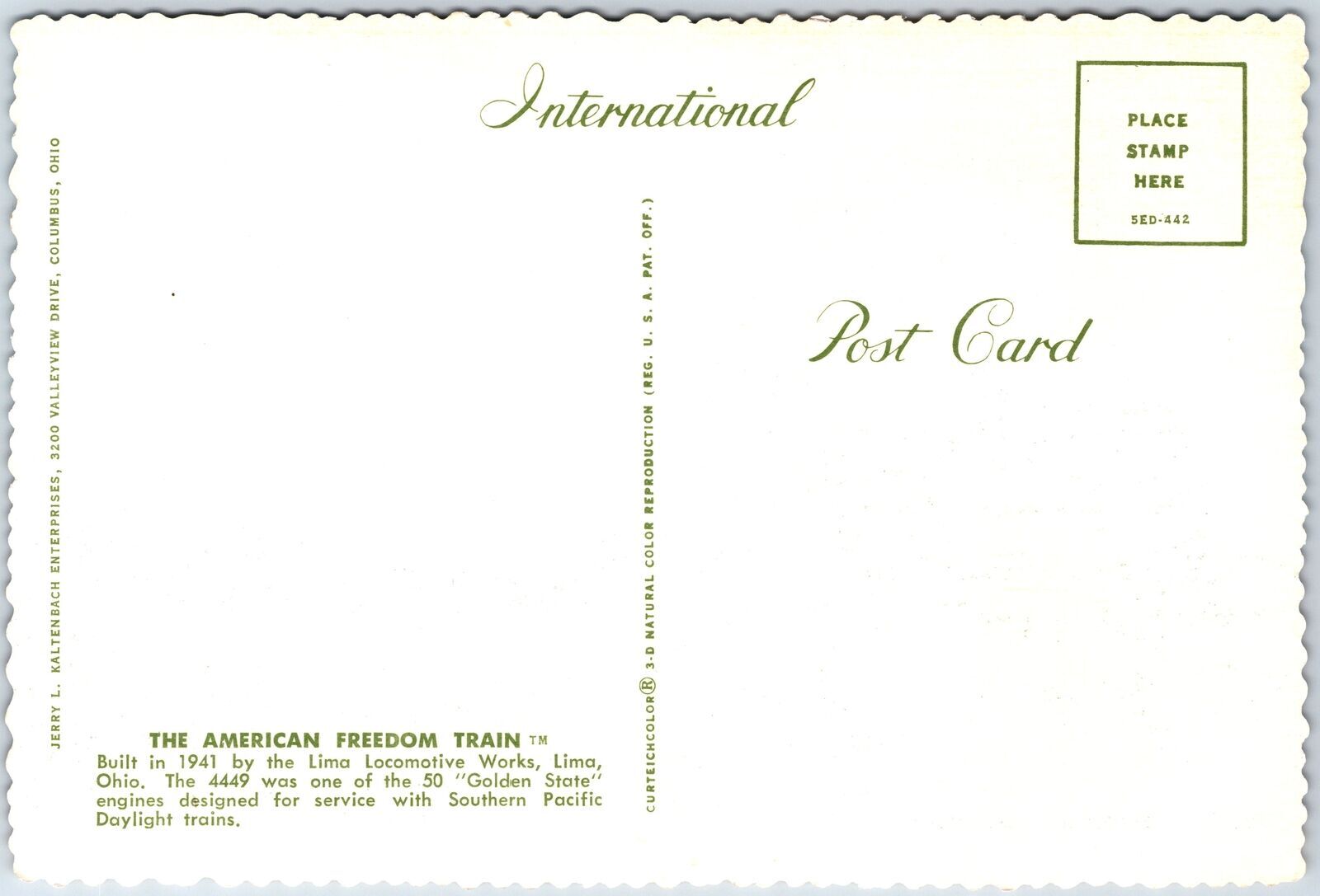 Vintage Postcard Continental Size Engine Fleet American Freedom Train ...