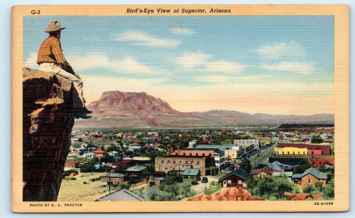 SUPERIOR, AZ Arizona ~ BIRDSEYE VIEW of CITY 1946 Linen Pinal County ...