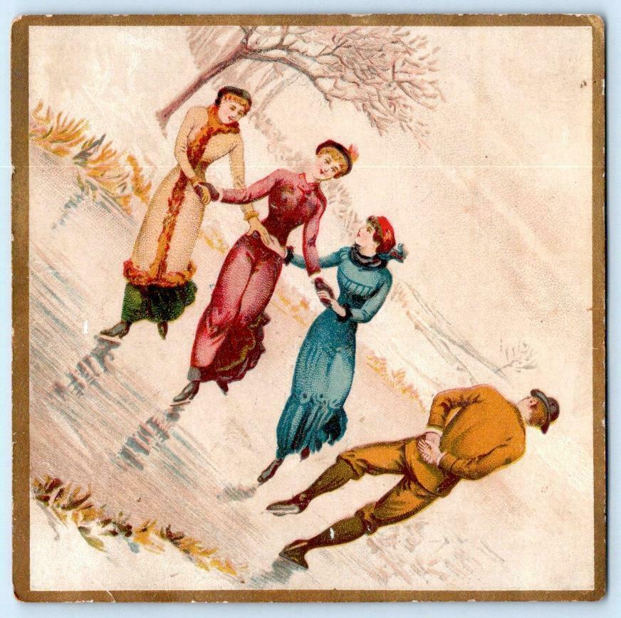 1880'S ICE Skating Stock Victorian Christmas Winter Scene Neat Pattern ...