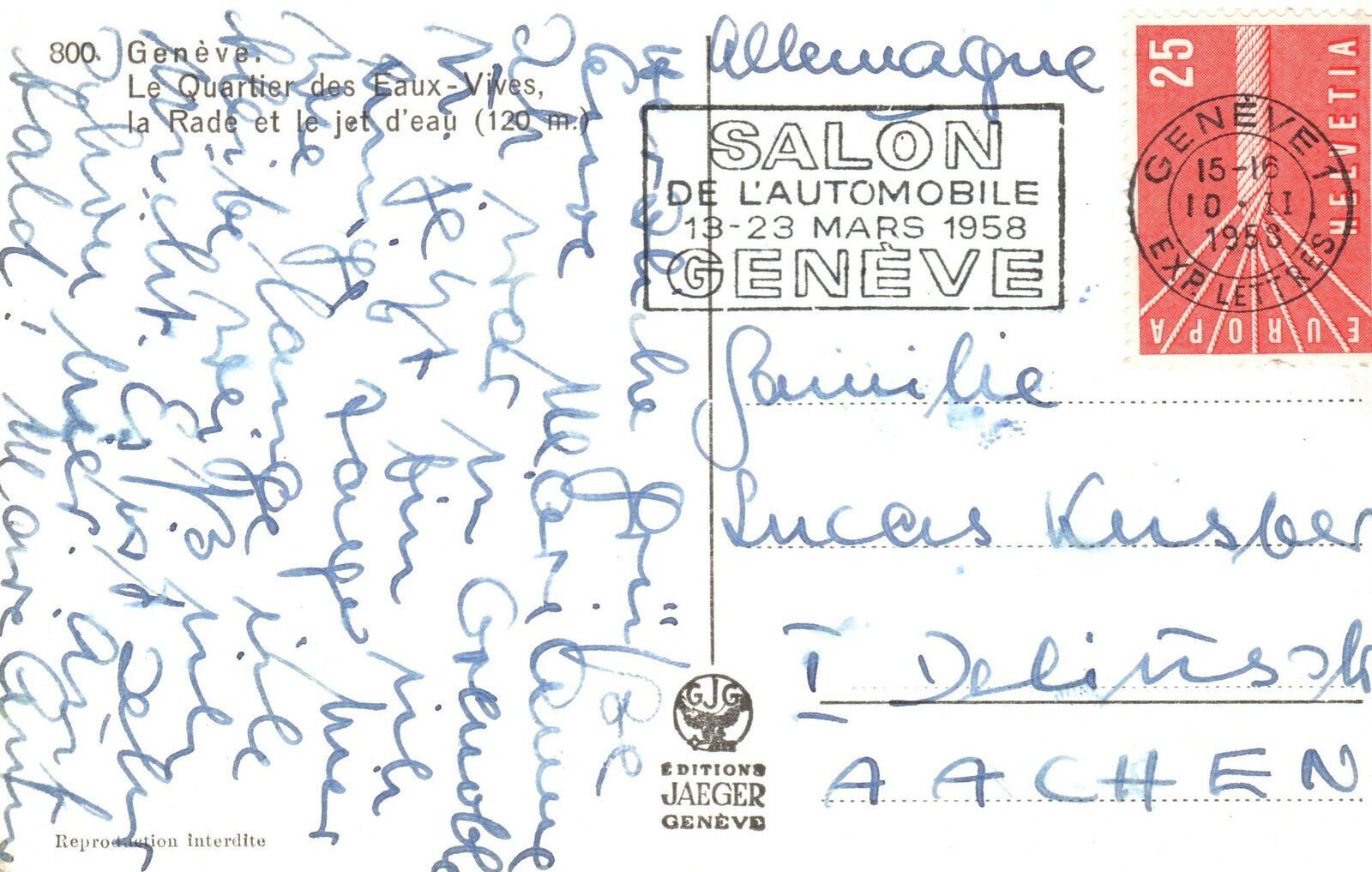 Vintage Postcard 1953 The Geneva Water Fountain (Jet d'Eau) Geneva ...