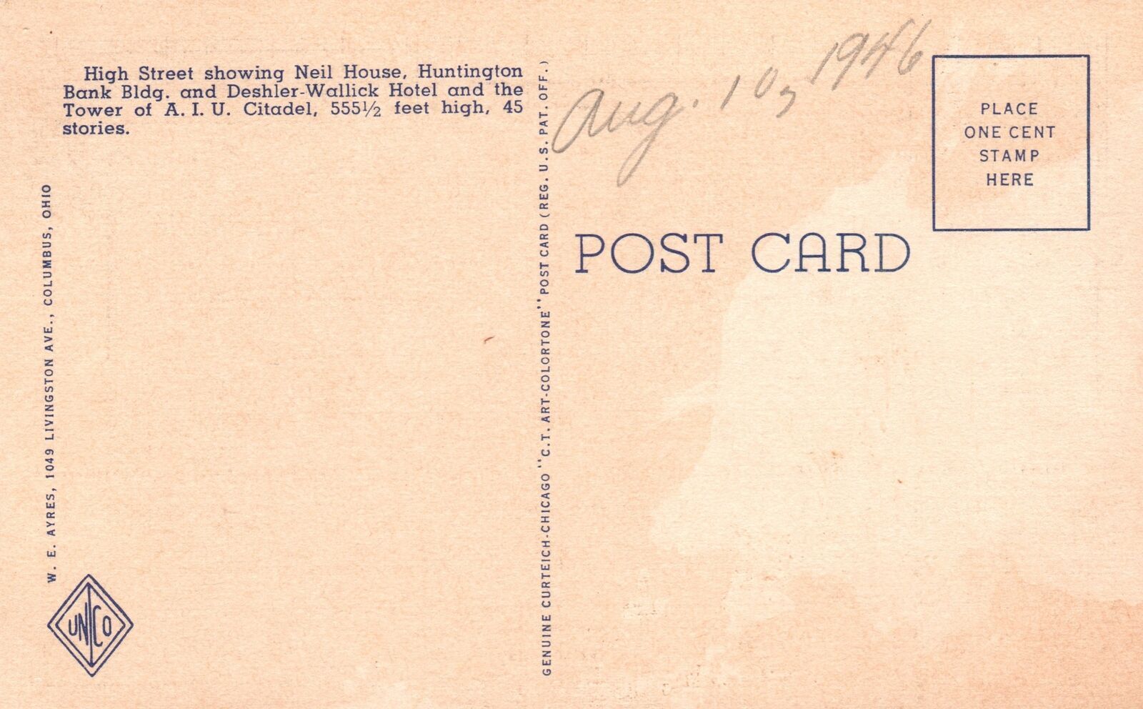 Vintage Postcard 1920's View of The Heart of Columbus Ohio at Night OH ...