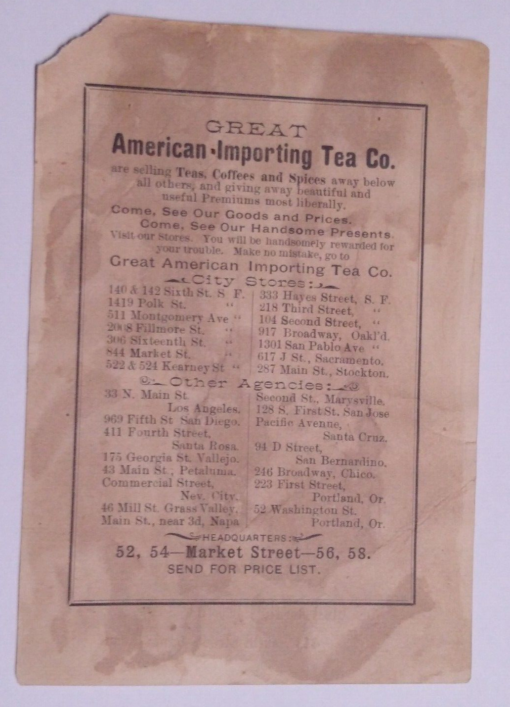 1880s - 90s American Importing Tea Santa Rosa California Victorian ...