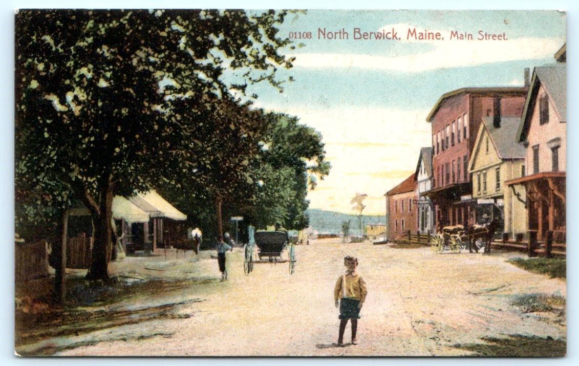 NORTH BERWICK, Maine ME ~ MAIN STREET Scene 1910 York County Postcard ...