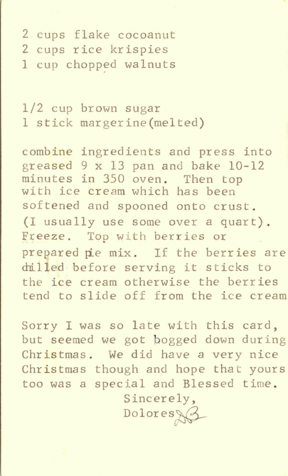 Rice Krispies Ice Cream Desert Recipe 1907 Frazer Montana POSTCARD ...
