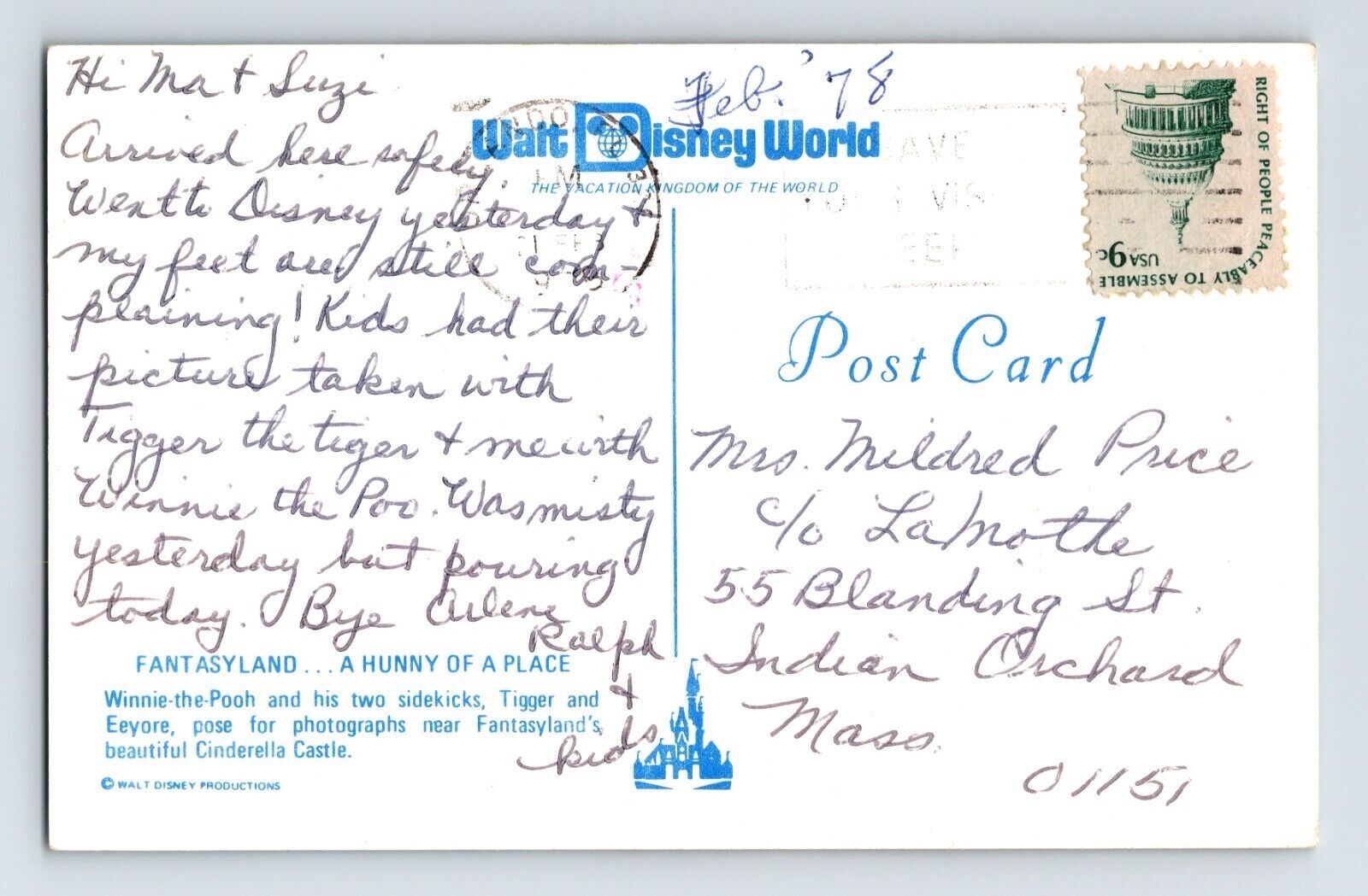 Postcard Florida Orlando FL Disney World Winnie Pooh Tigger Eeyore ...