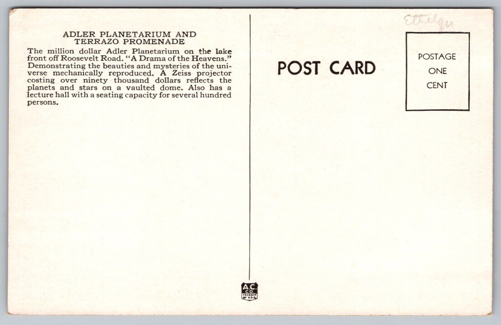 Chicago Illinois Adler Planetarium & Terrazzo Promenade WB UNP Postcard ...