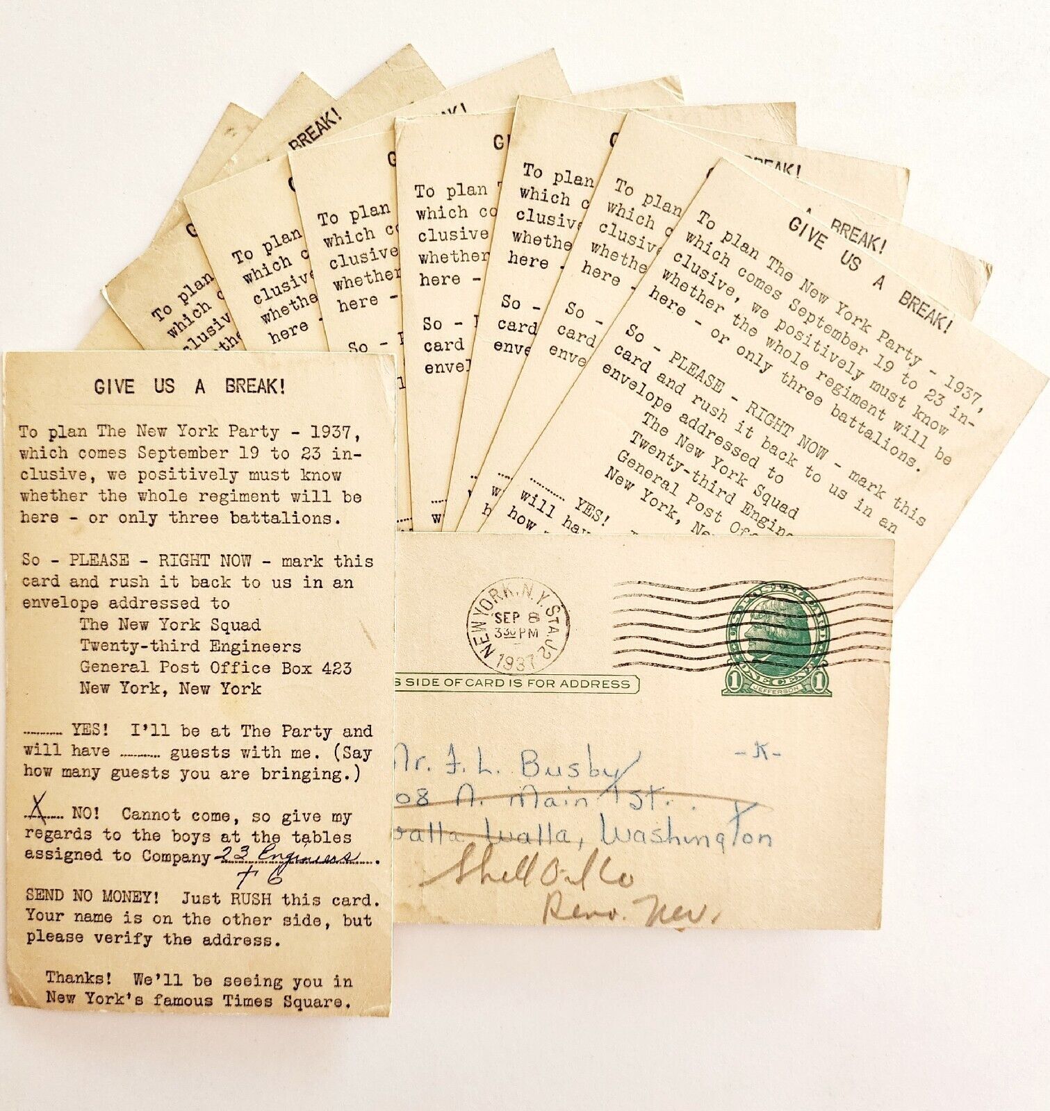 New York Times Square Engineer Party Invitation 1937 Lot Of 11 ...