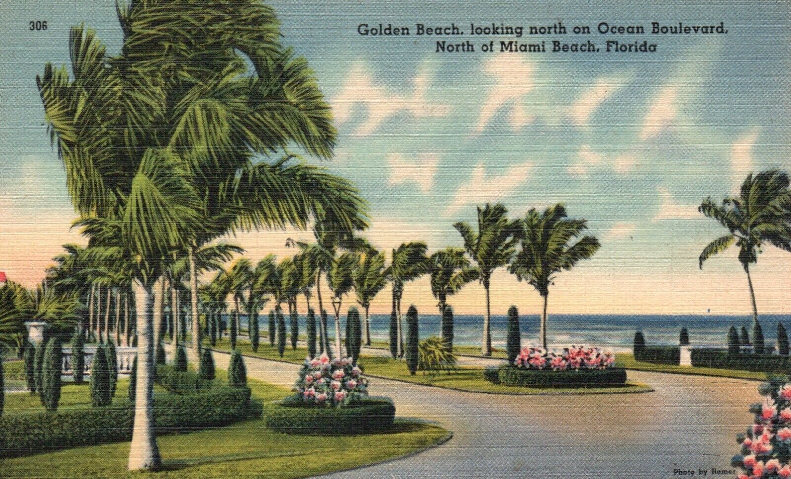 Postcard FL Golden Beach near Miami Beach Ocean Boulevard Linen Vintage ...