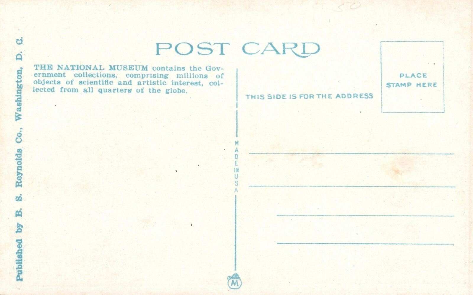 Vintage Postcard 1920's Old National Museum Washington DC B.S. Reynolds ...