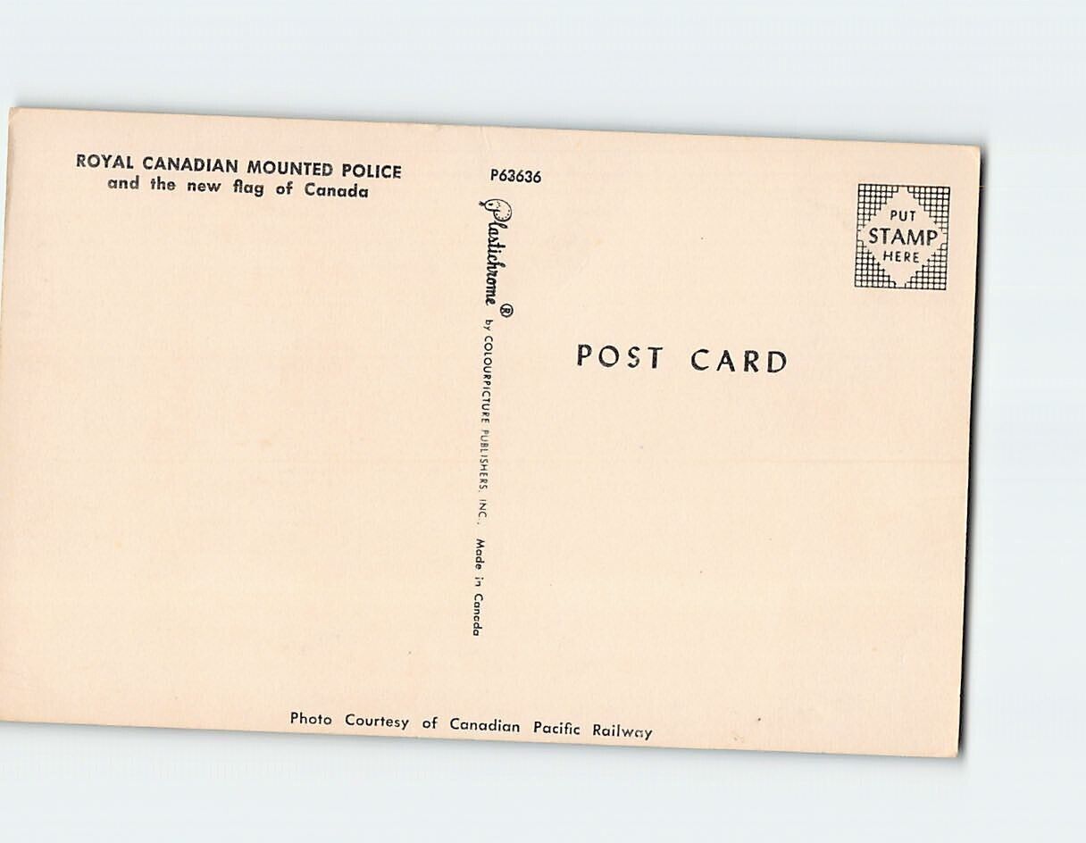 Postcard Royal Canadian Mounted Police and the new flag of Canada ...
