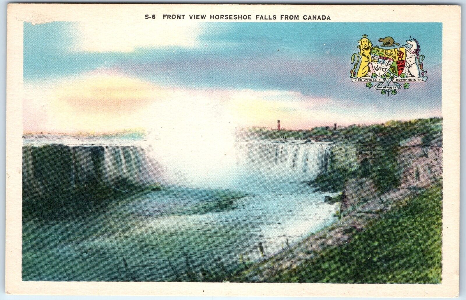 c1940s Niagara Falls, Canada Horseshoe Falls Front View Coat of Arms ...