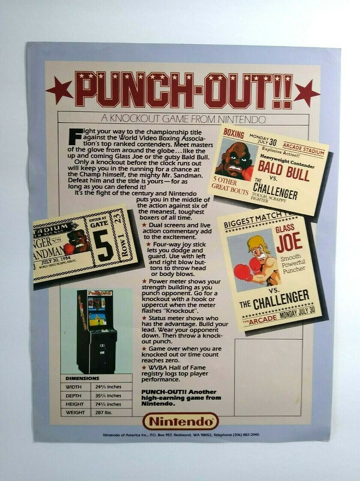 Punch Out Arcade FLYER Original 1984 Video Game Art Print Retro Boxing ...
