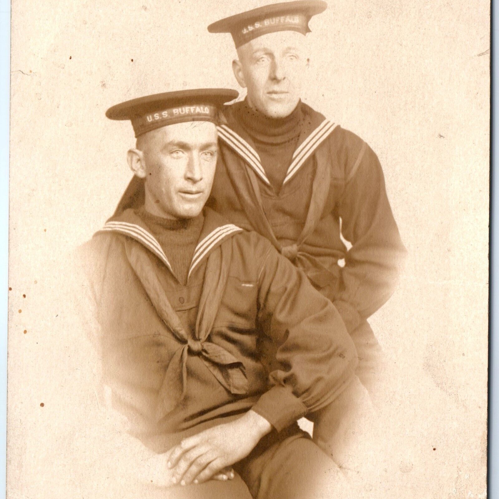 c1918 WWI USS Buffalo Navy Sailors RPPC Portrait US Steamship Cruiser ...