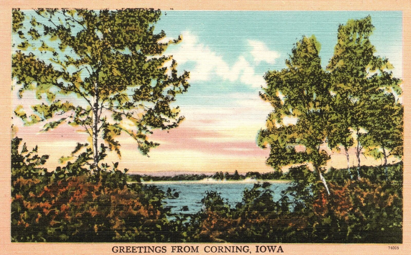 Vintage Postcard Greetings From Corning Iowa Lake View On Sunshine ...