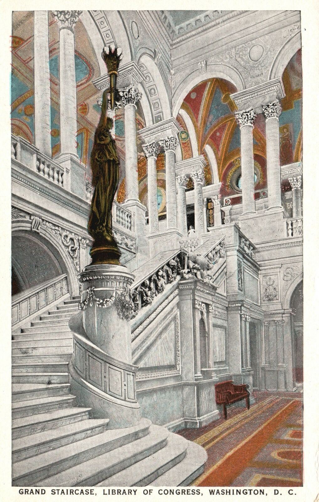 Vintage Postcard Grand Staircase Central Hall Library Of Congress ...