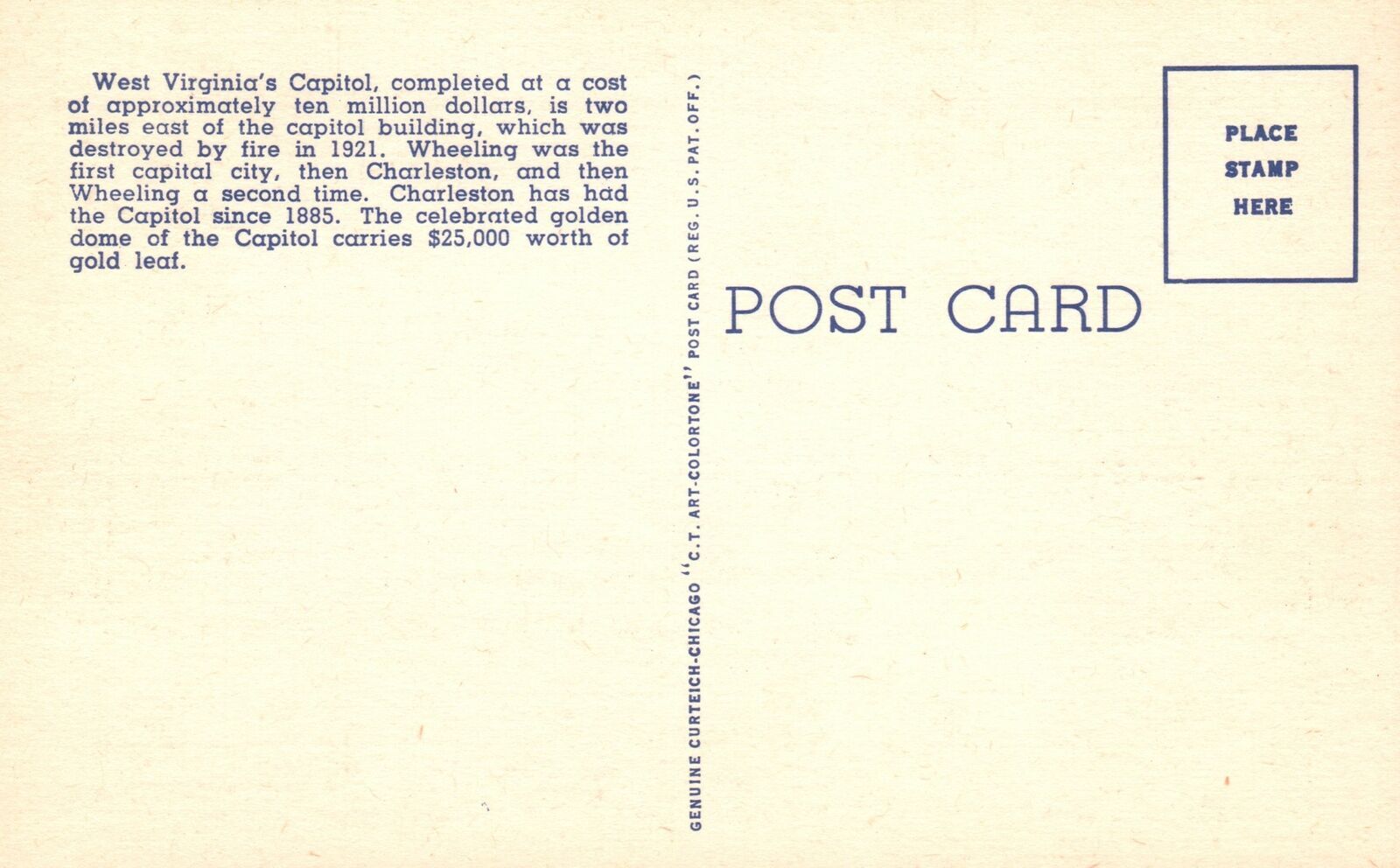 Vintage Postcard State Capitol Building Kanawha River Charleston West ...