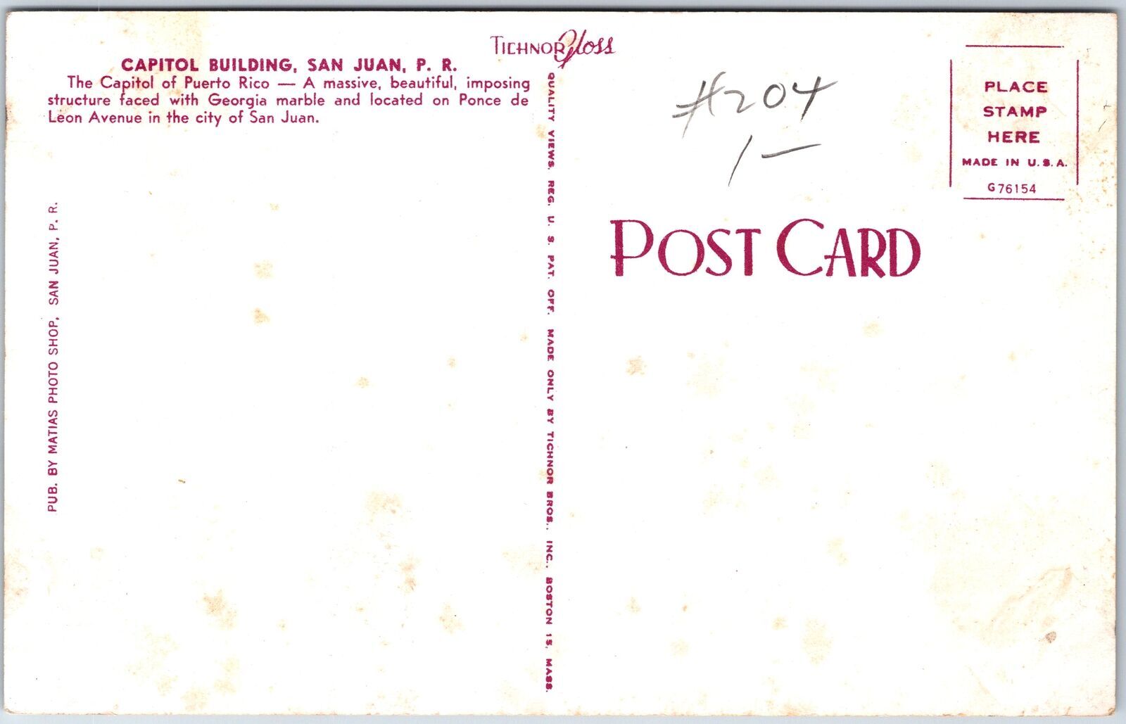 Vintage Postcard the Capitol Building at SAN Juan Puerto Rico | Latin ...