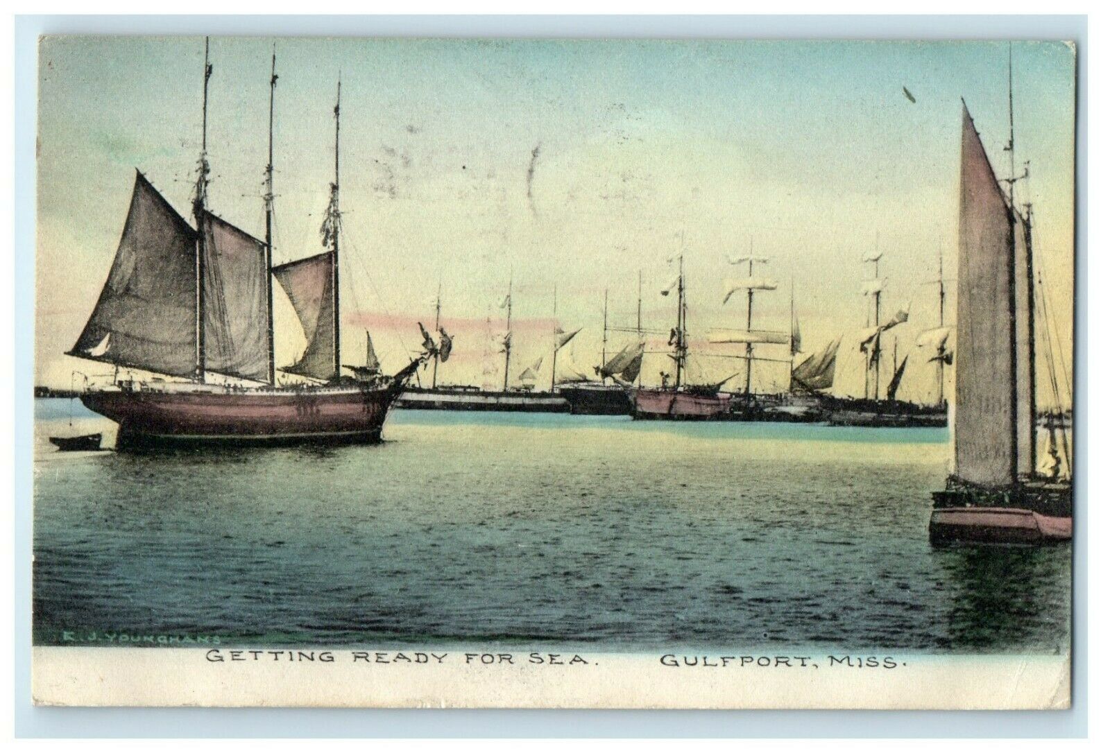 1910 Ready for Sea Gulfport Mississippi MS Sailboat Ships Handcolored ...