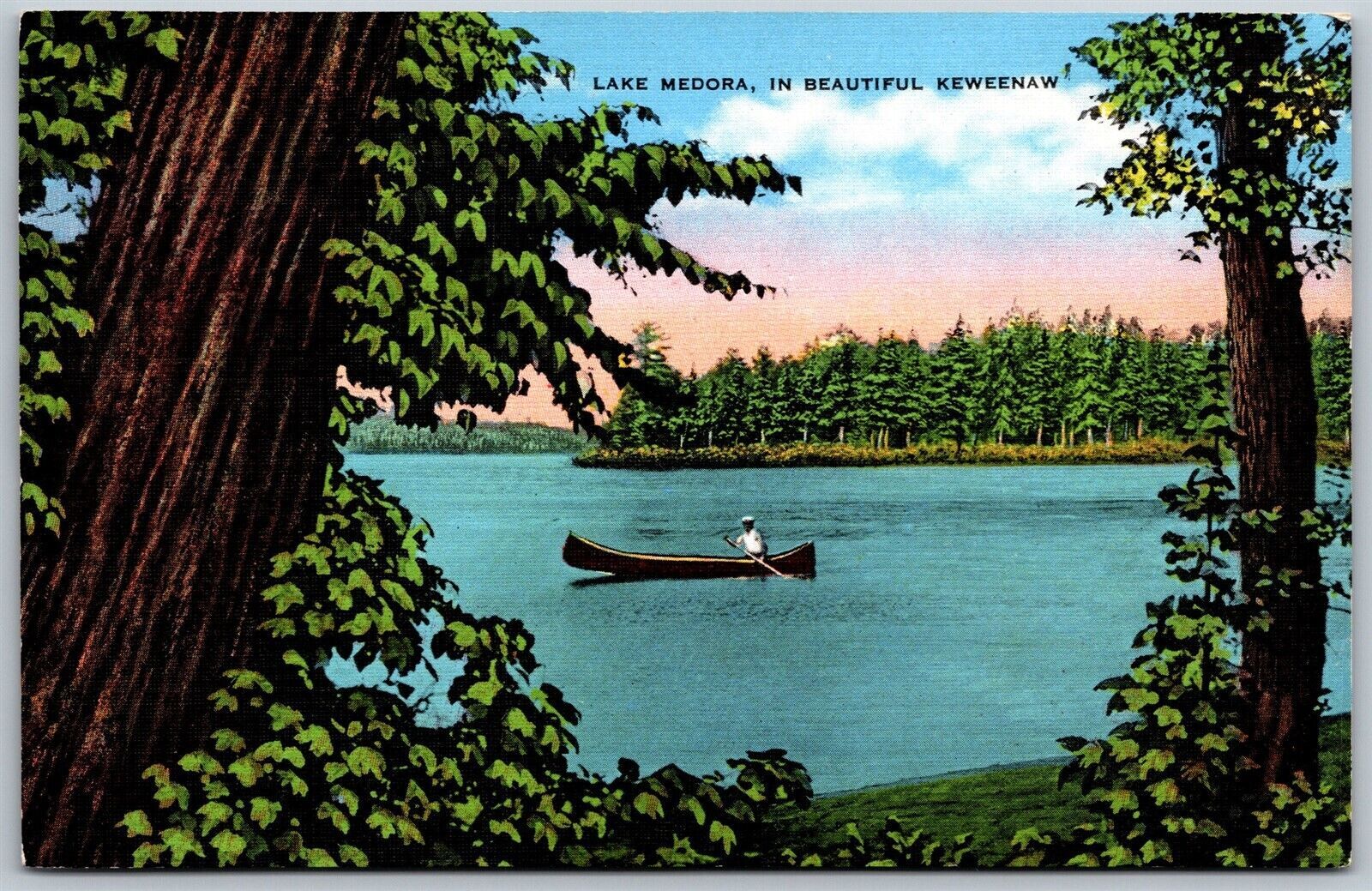 Vtg Keweenaw Michigan MI Lake Medora 1940s View Old Linen Card Postcard ...
