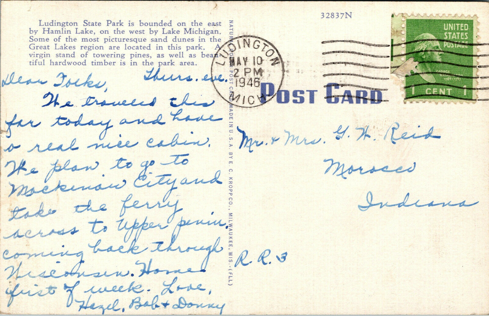 Vtg 1940s Bridge at Ludington State Park Michigan MI Linen Postcard ...