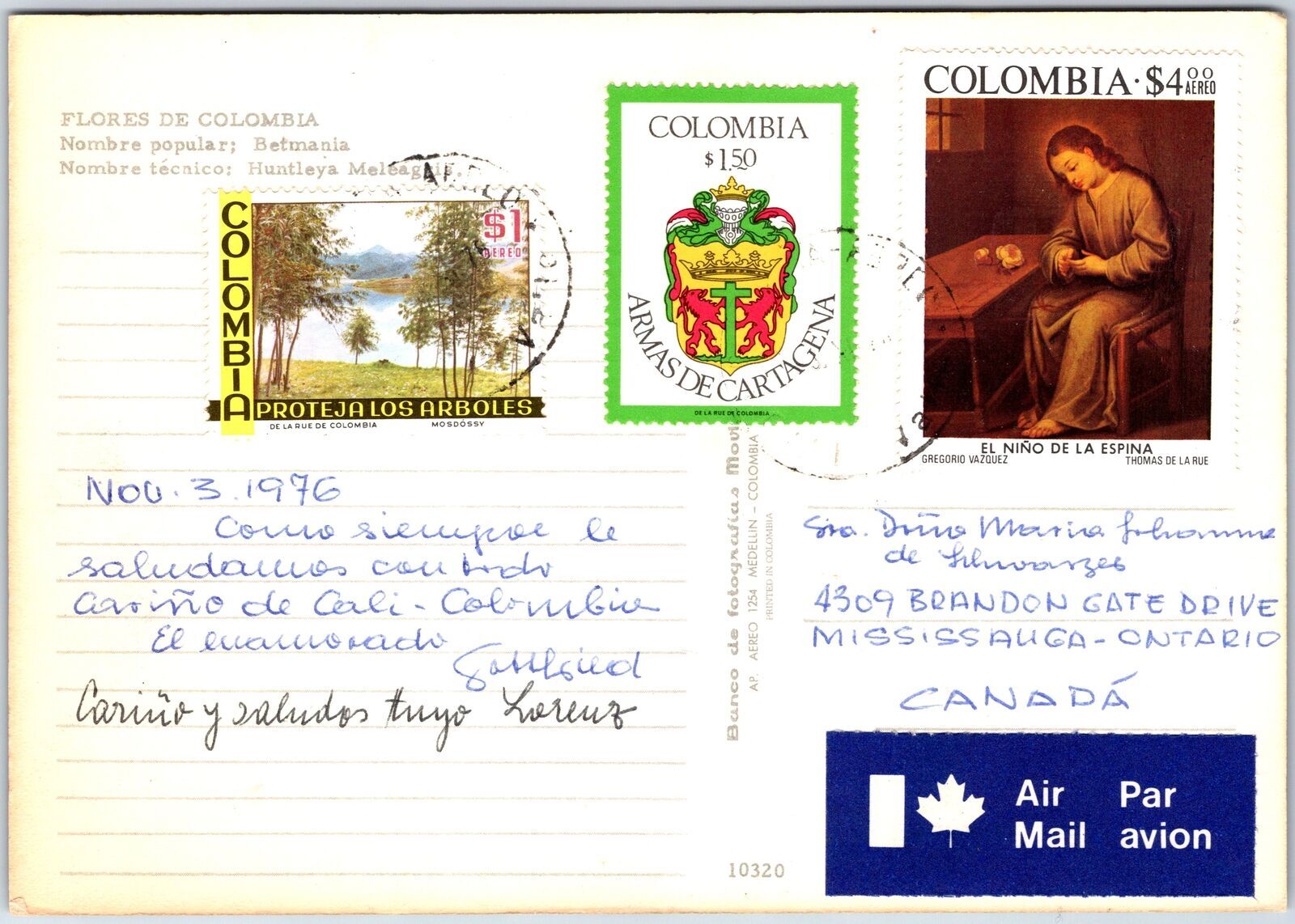 Vintage Continental Sized Postcard Betmania Flower of Colombia Posted ...