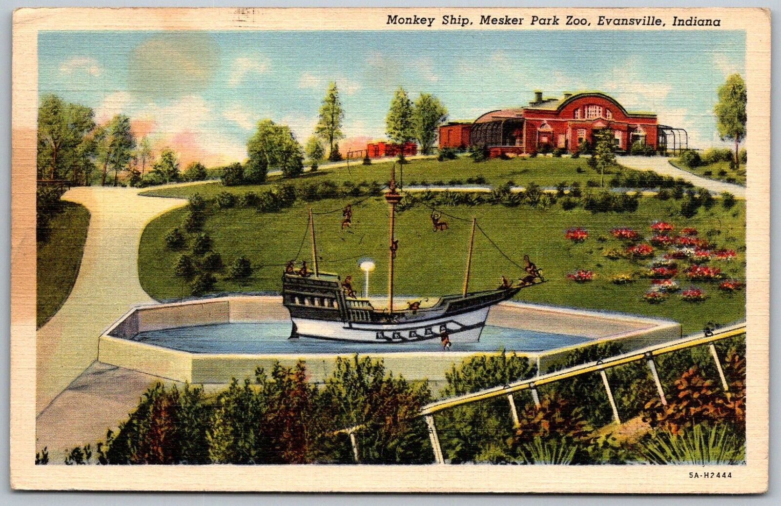 Evansville Indiana 1940s Postcard Monkey Ship Mesker Park Zoo | Asia ...