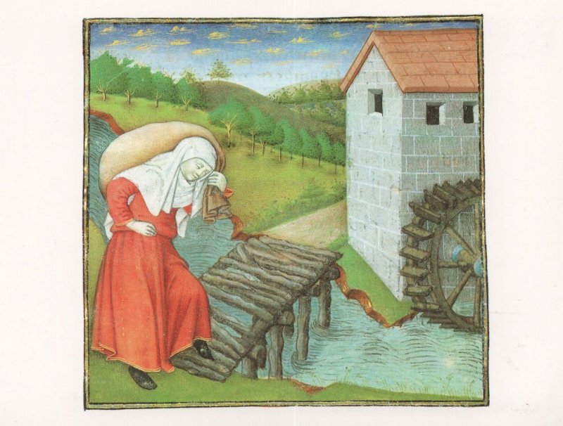 Medieval 15th Century French Woman Carrying Sack To Mill Painting ...