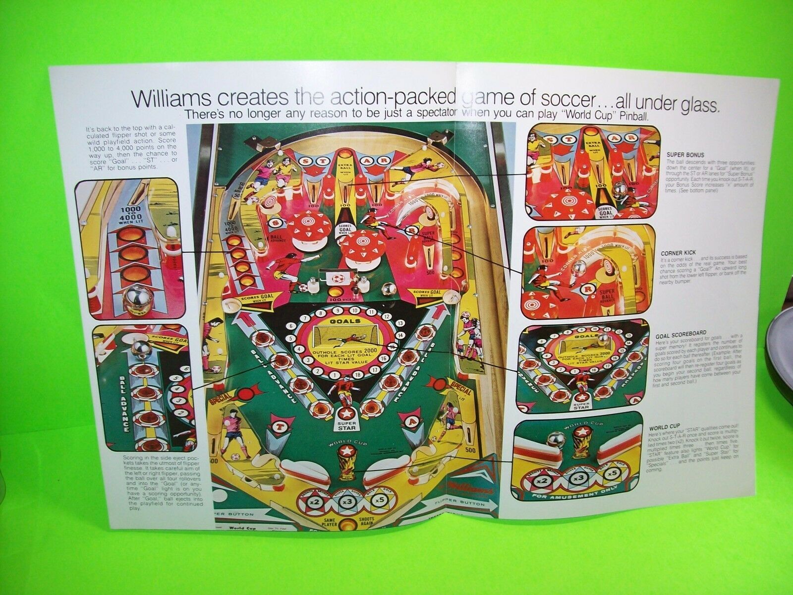 WORLD CUP 1978 Original NOS Pinball Machine Flyer Brochure Kyle Rote Jr ...