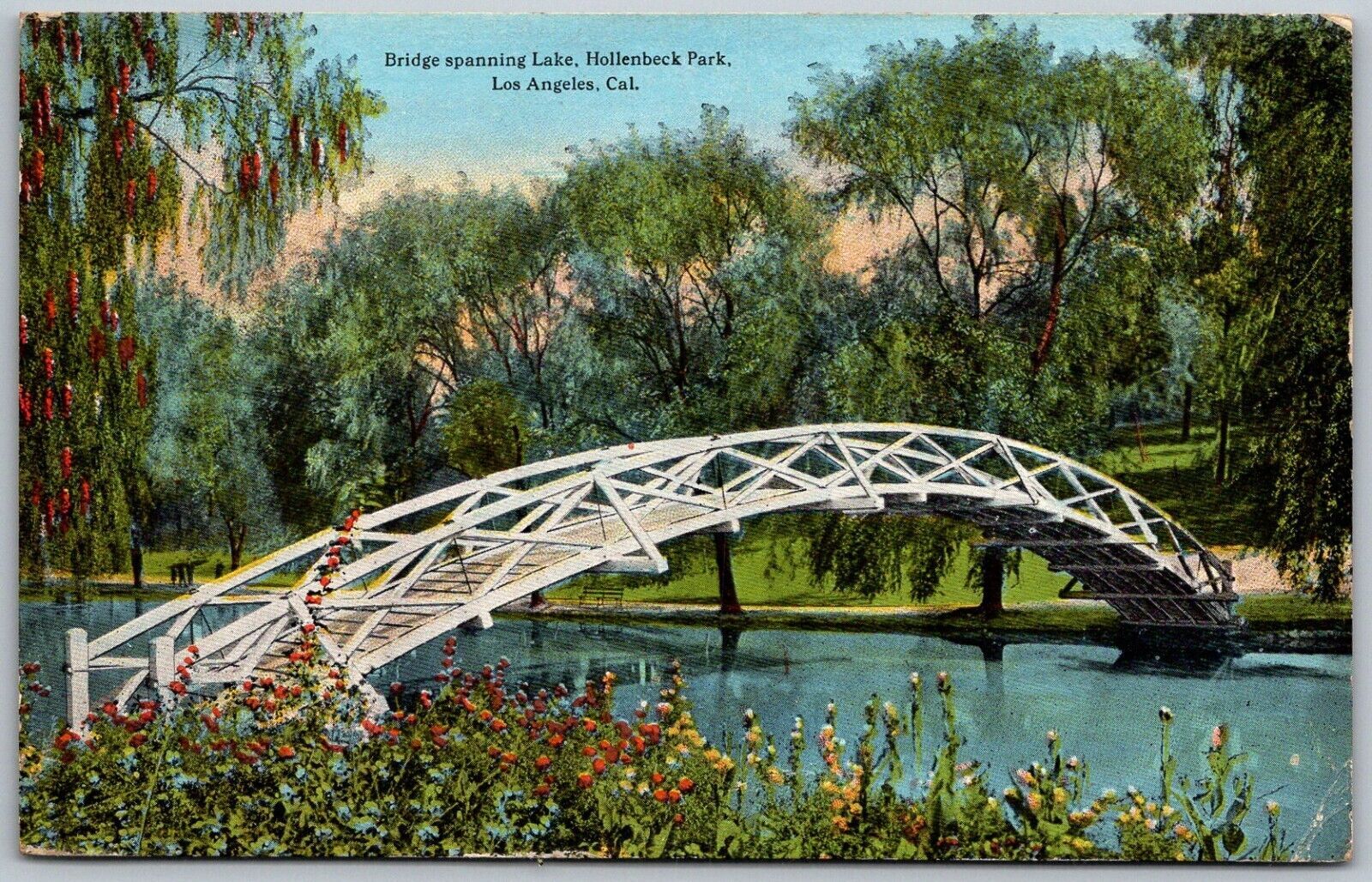 Los Angeles California 1921 Postcard Bridge Spanning Lake hollenbeck ...
