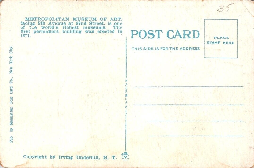 Vintage New York City Postcard - Metropolitan Museum of Art | United ...