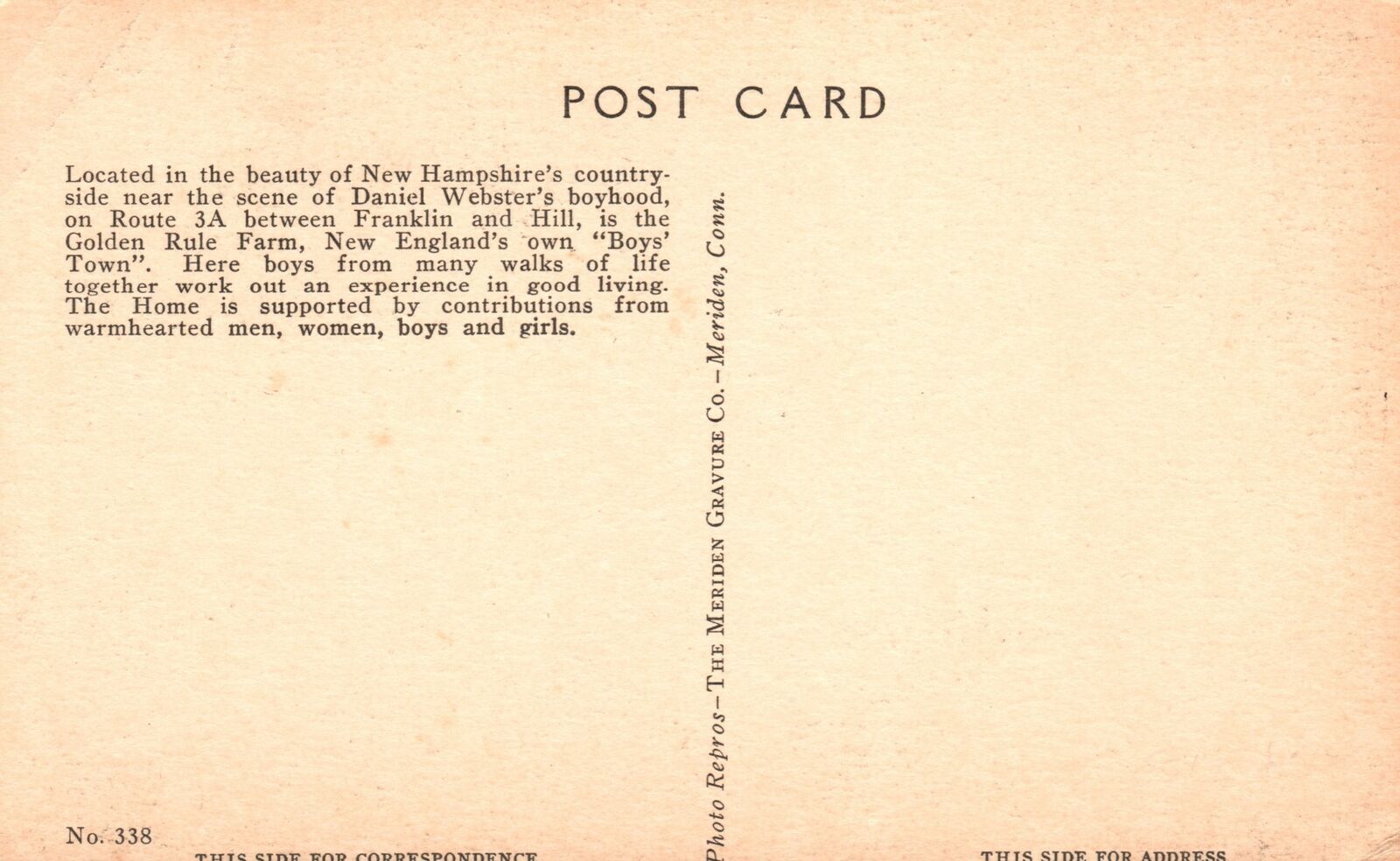 Vintage Postcard A Boy A Dog And A Brook Golden Rule Farm Franklin New ...