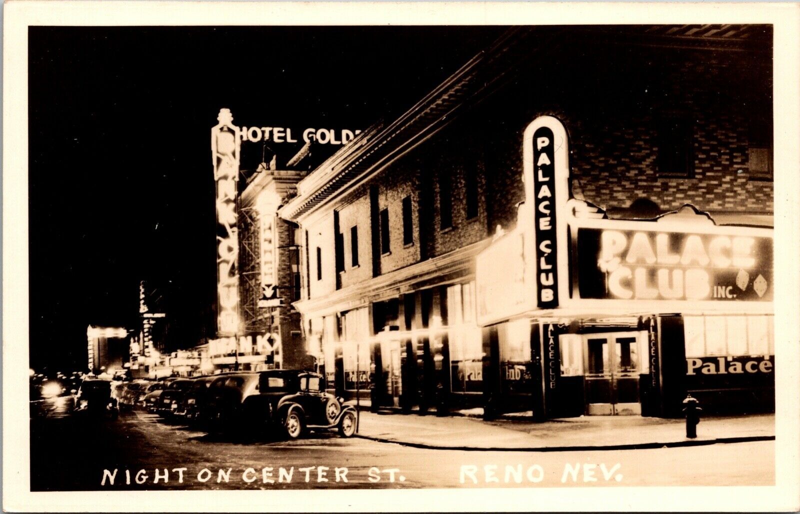 RPPC Night View of Center Street Palace Club Bank Club in Reno, Nevada ...