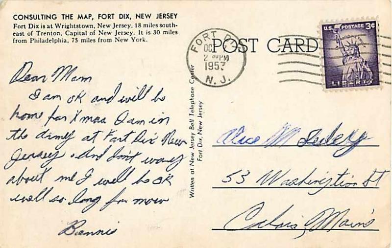 Long Distance Calling Map Fort Dix New Jersey NE 1957 PC | United ...